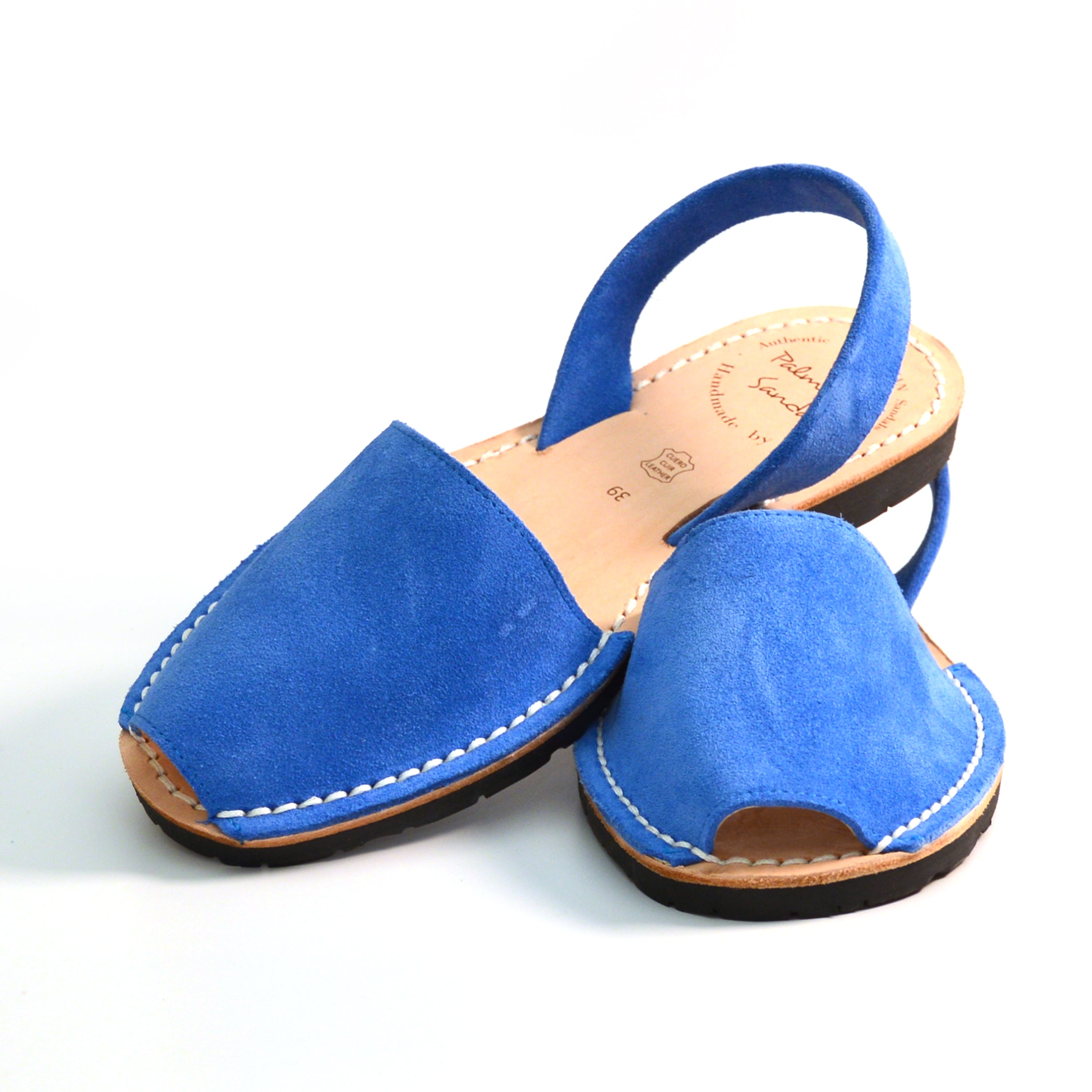True blue suede Spanish Menorcan Avarcas Sandals - Palmaira Sandals ...