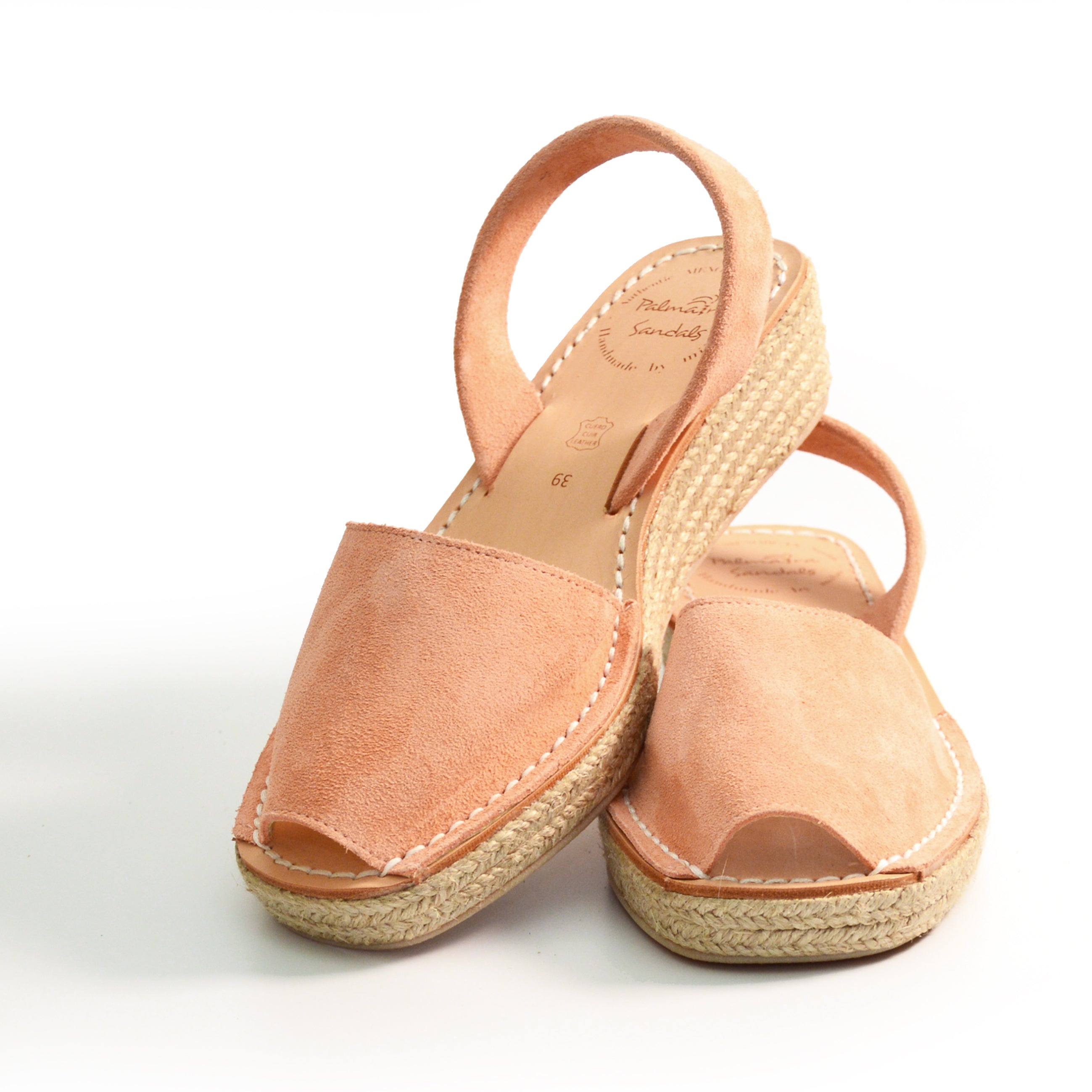 Peach blush suede Low Espadrille Wedge Spanish Avarca Sandals ...